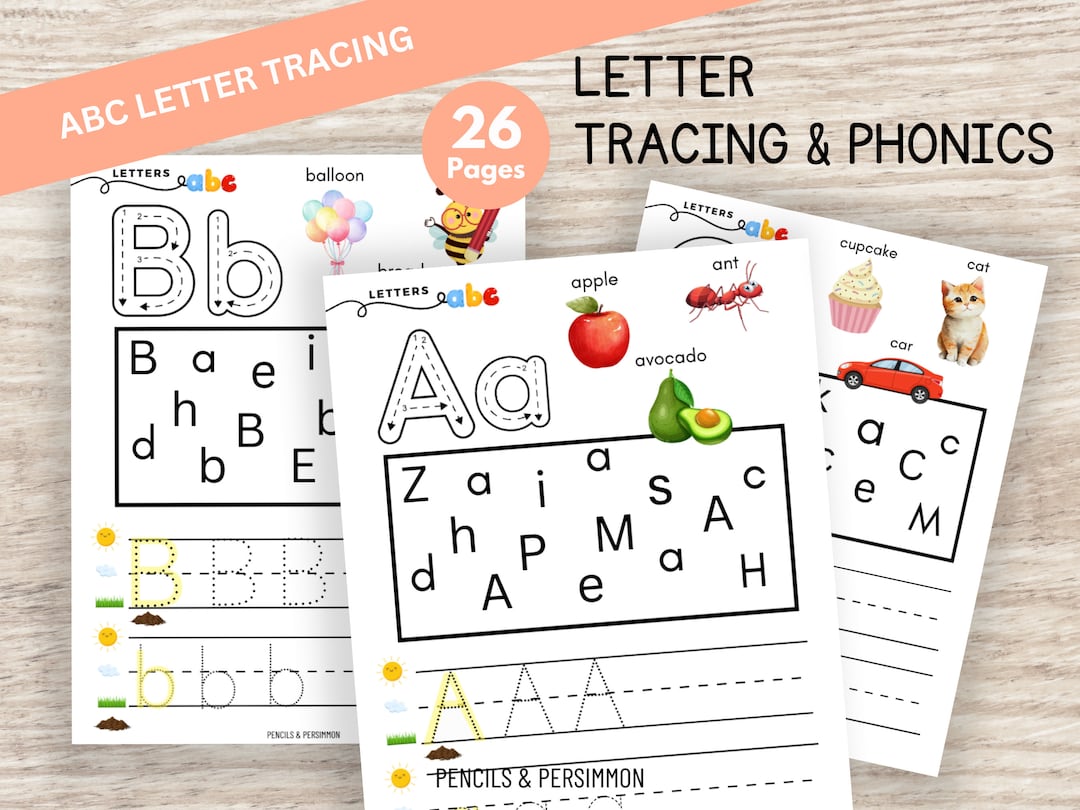 26 ABC Phonics Tracing Sheets. Preschool Kindergarten Handwriting and ...