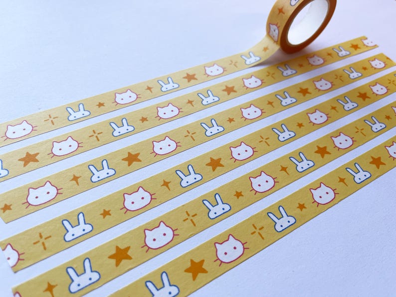 Buns & Cats Washi Tape // Cute Kitty Bunny 15mm X 10m Washi Tape - Etsy