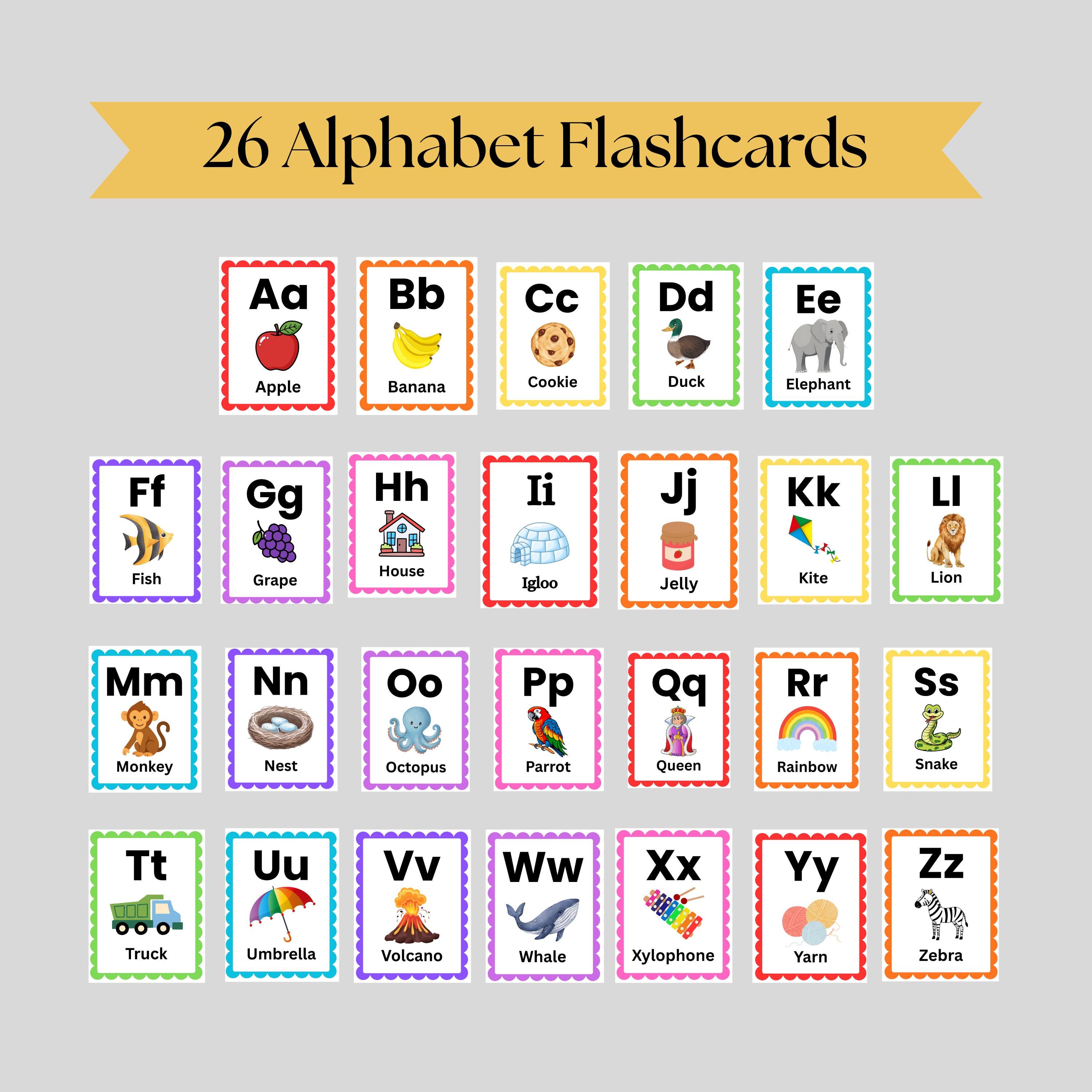 26 ABC Flash Cards, Educational Cards, A-Z Cards, Learn Abcs, Alphabet ...