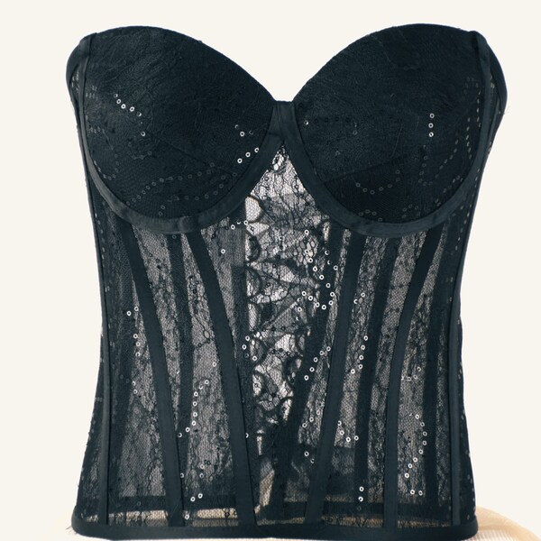 Black Lace Corset - Etsy