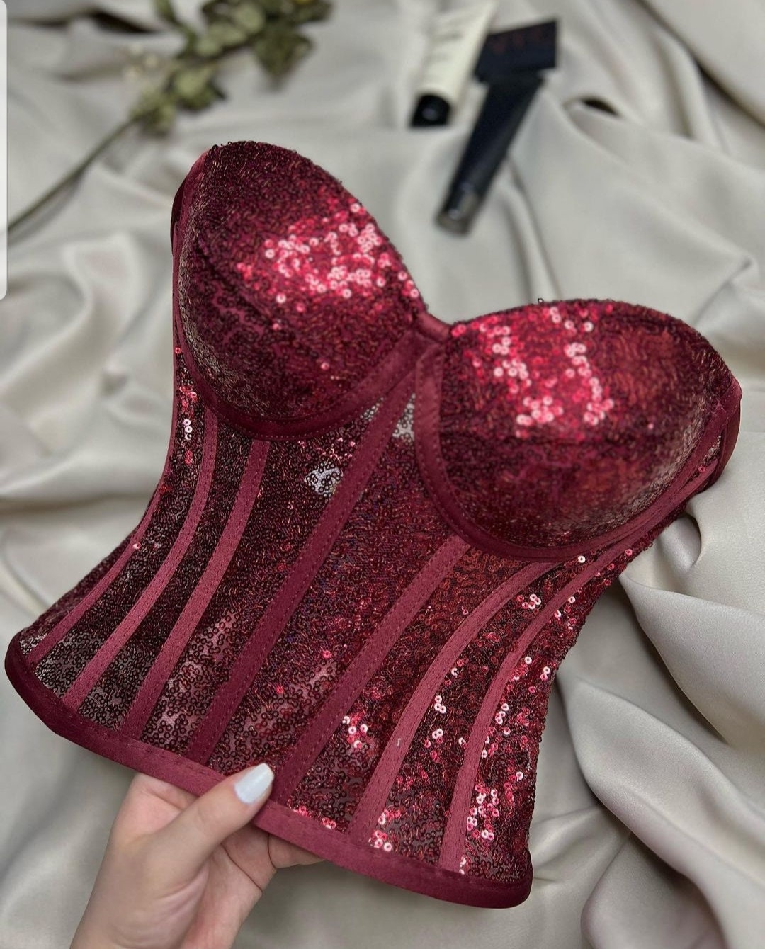 Red Sequin Corset Bustier Transparentred Bustier Premium - Etsy