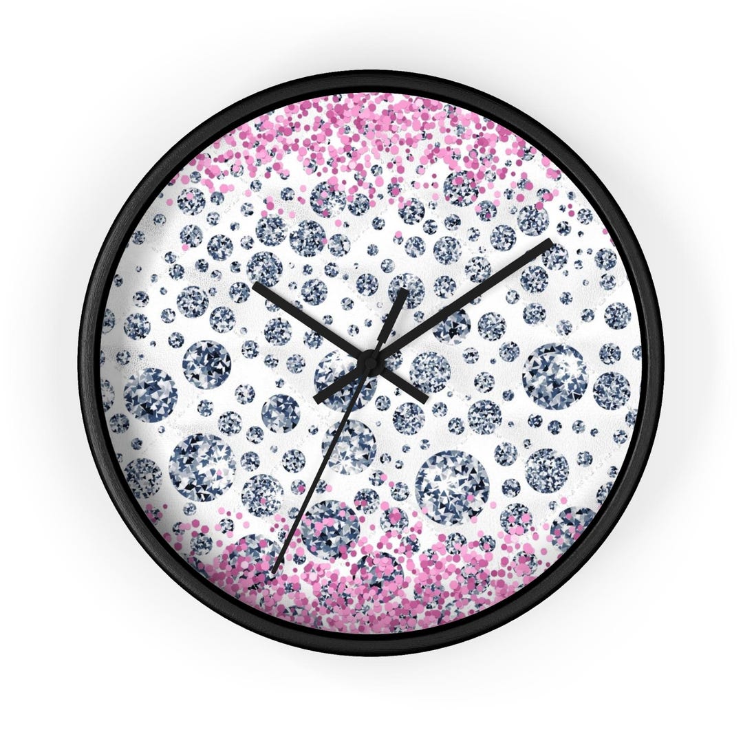 Pink Glitter Diamonds - Wall Clock - Pretty Fancy Bling Shiny Girls ...