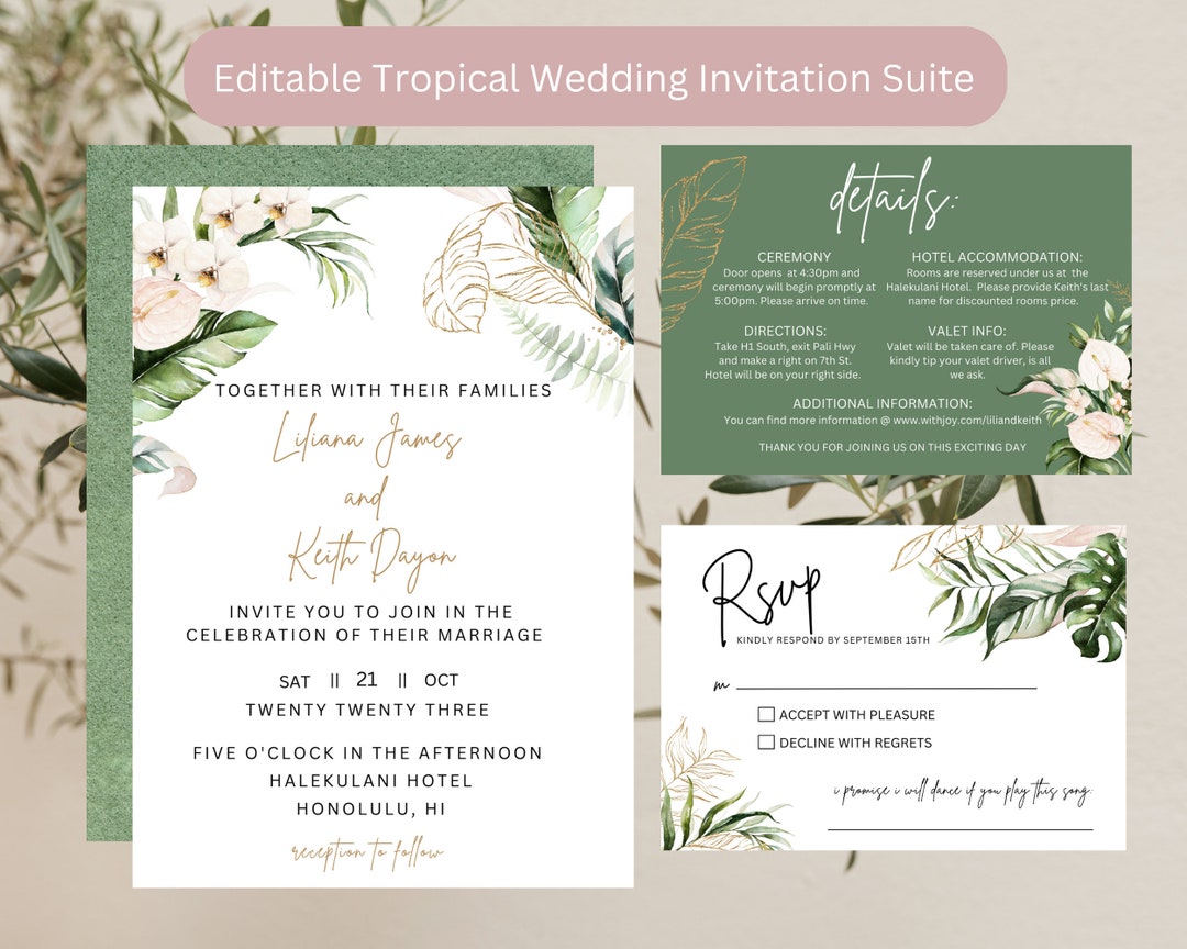 Simple and Elegant Tropical Wedding Invitation Suite Tropical Wedding ...
