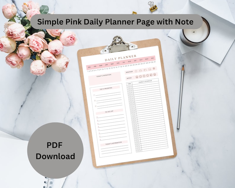 Simple Download Pink Daily Planner W/ Note Page | Download Daily ...