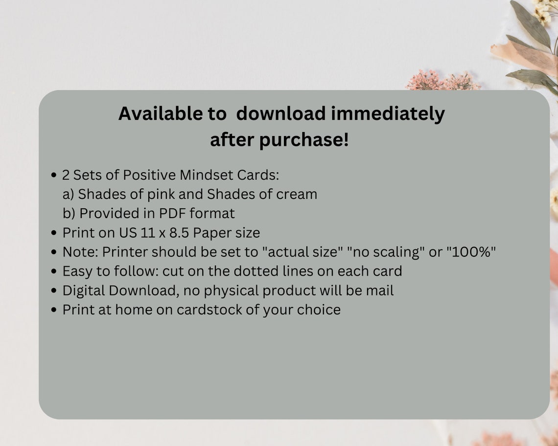 Printable Positive Mindset Cards | Mindset Cards| Daily Affirmation ...