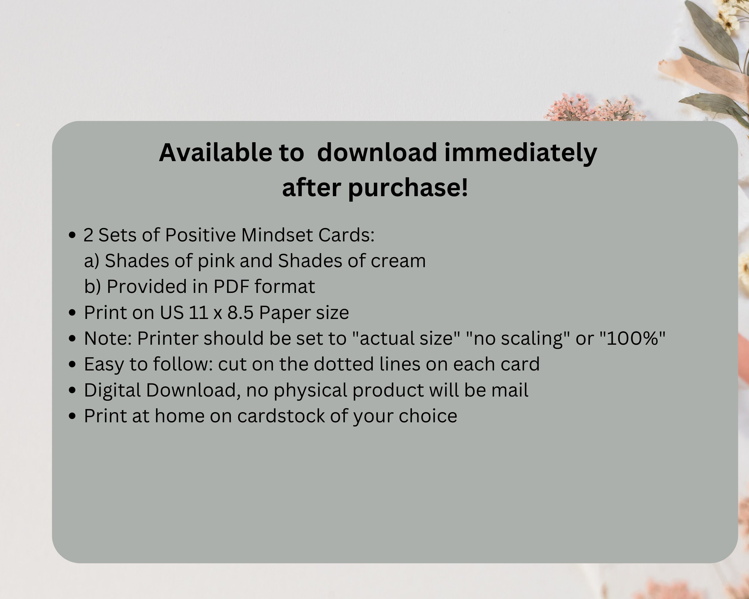 Printable Positive Mindset Cards | Mindset Cards| Daily Affirmation ...