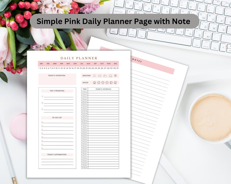 Simple Download Pink Daily Planner W/ Note Page | Download Daily ...