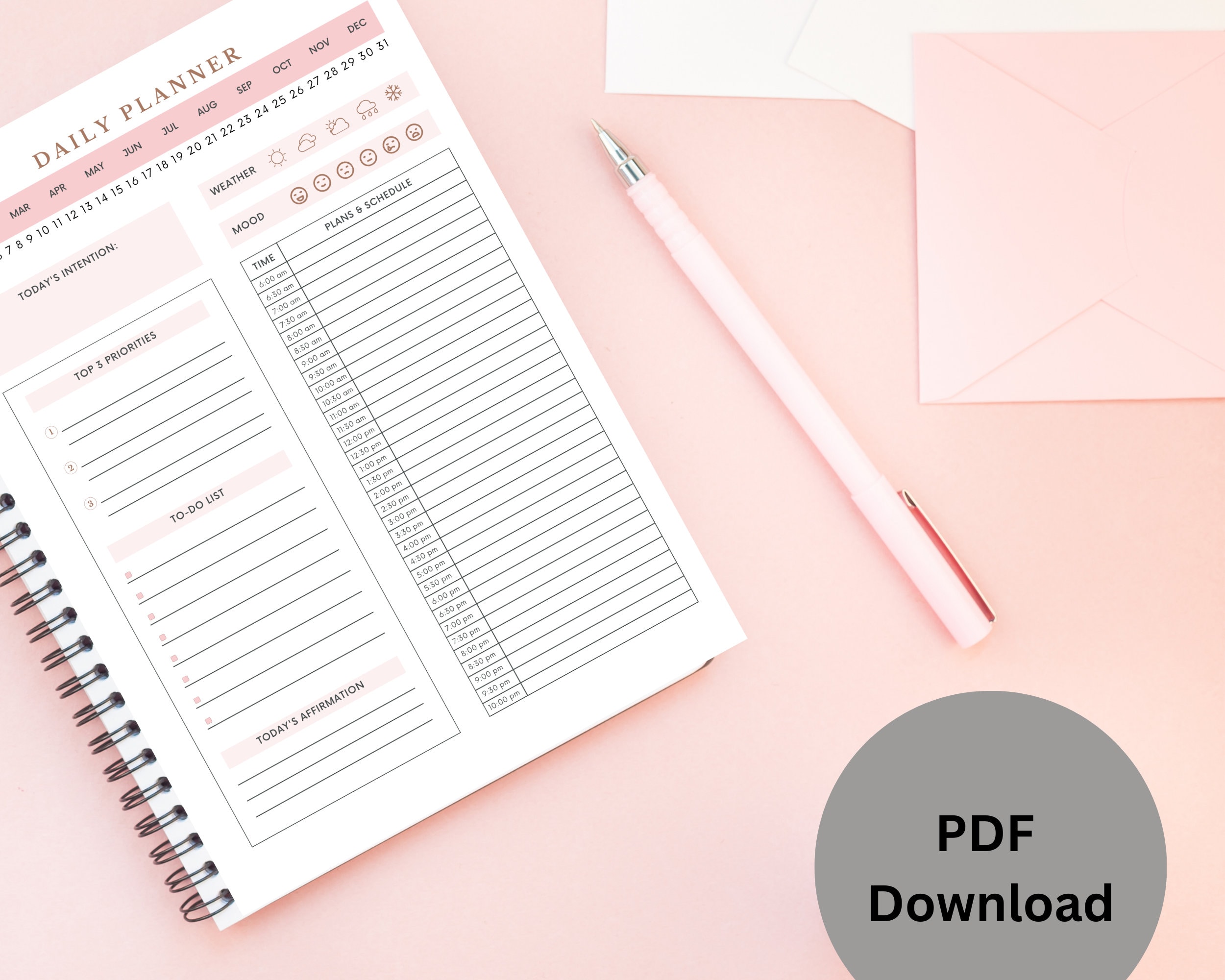 Simple Download Pink Daily Planner W/ Note Page | Download Daily ...