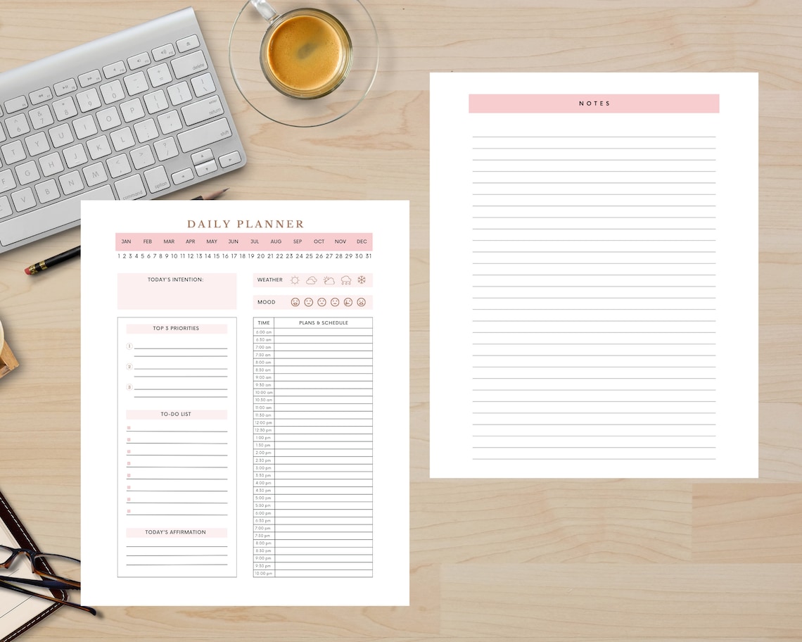 Simple Download Pink Daily Planner W/ Note Page | Download Daily ...