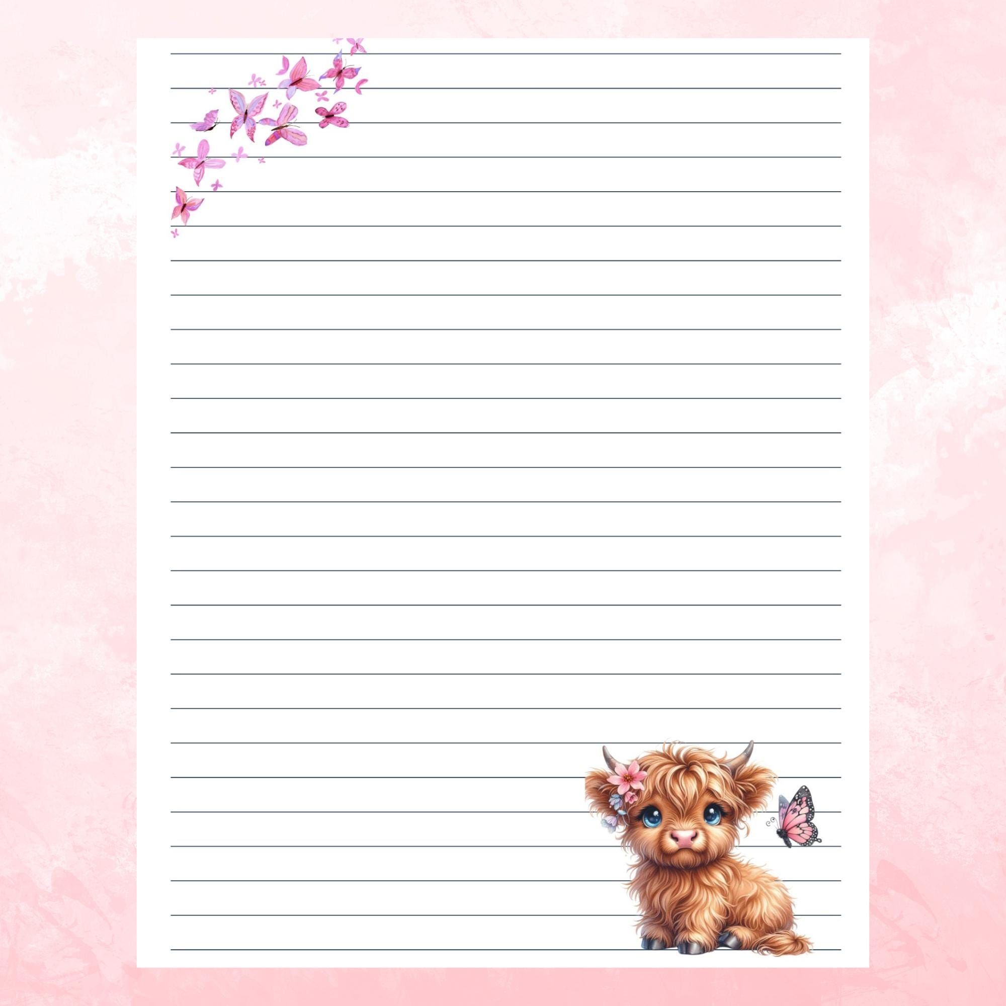 Printable Stationery Lined Paper, Highland Cow Printable Writing Paper ...
