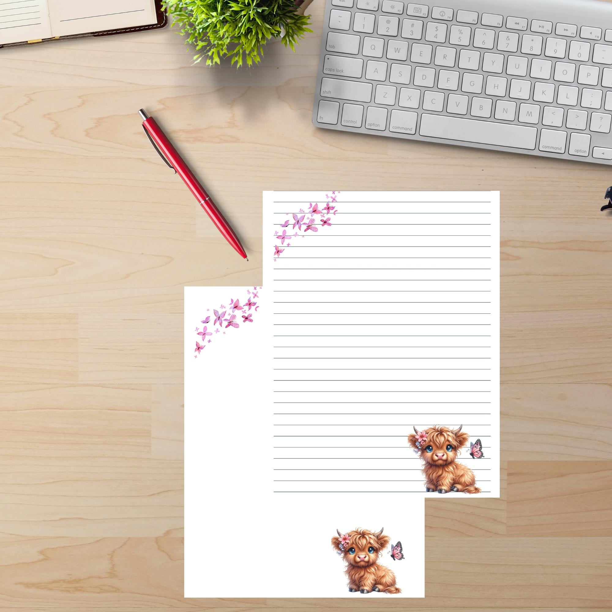 Printable Stationery Lined Paper, Highland Cow Printable Writing Paper ...