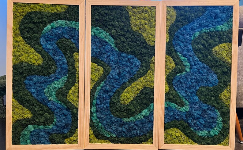 3 Panel Moss Art, Moss Art, Preserved Moss Art, Framed Moss Art, Moss ...