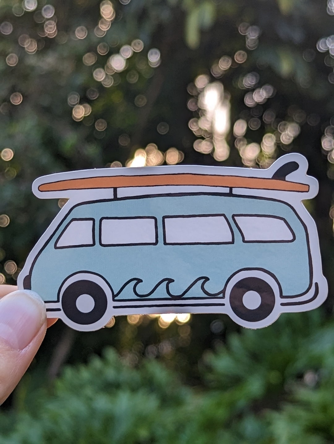 Retro Bus With Surf Board Sticker - Etsy