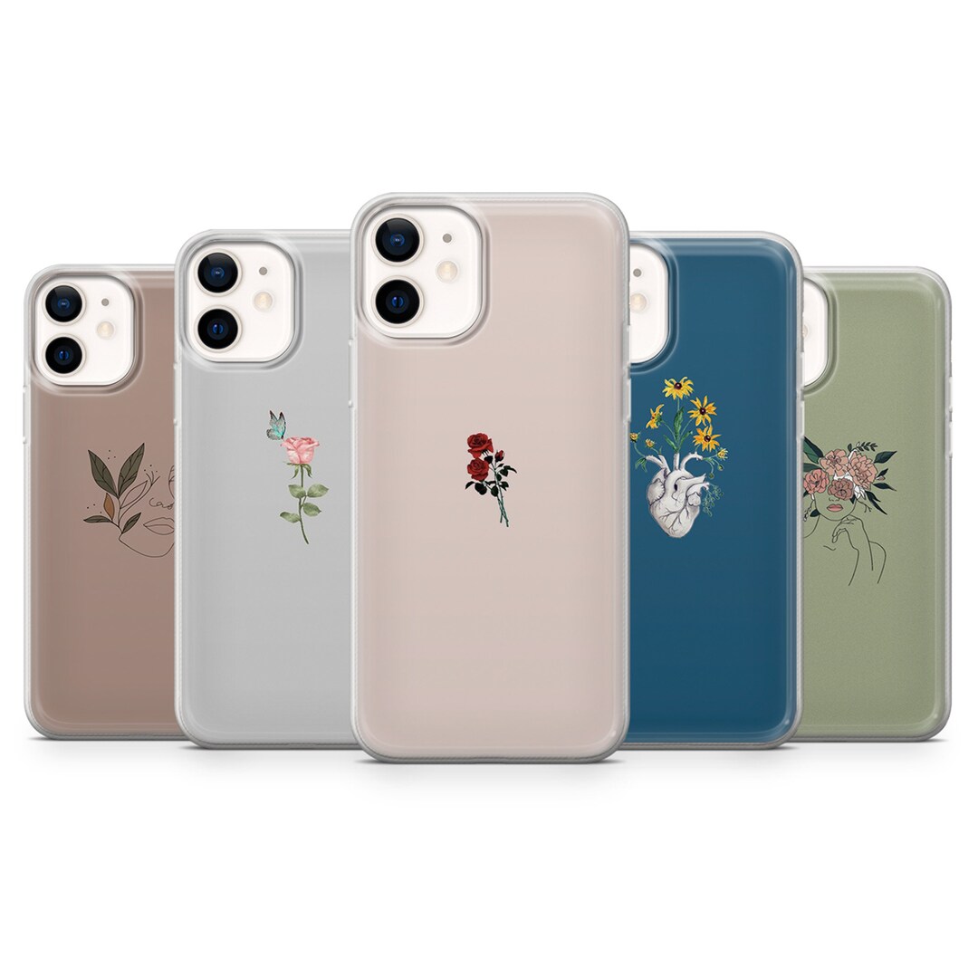 Cute Minimal Phone Case Floral Cover for iPhone 16, 15, 14, 13, 12, 11 ...
