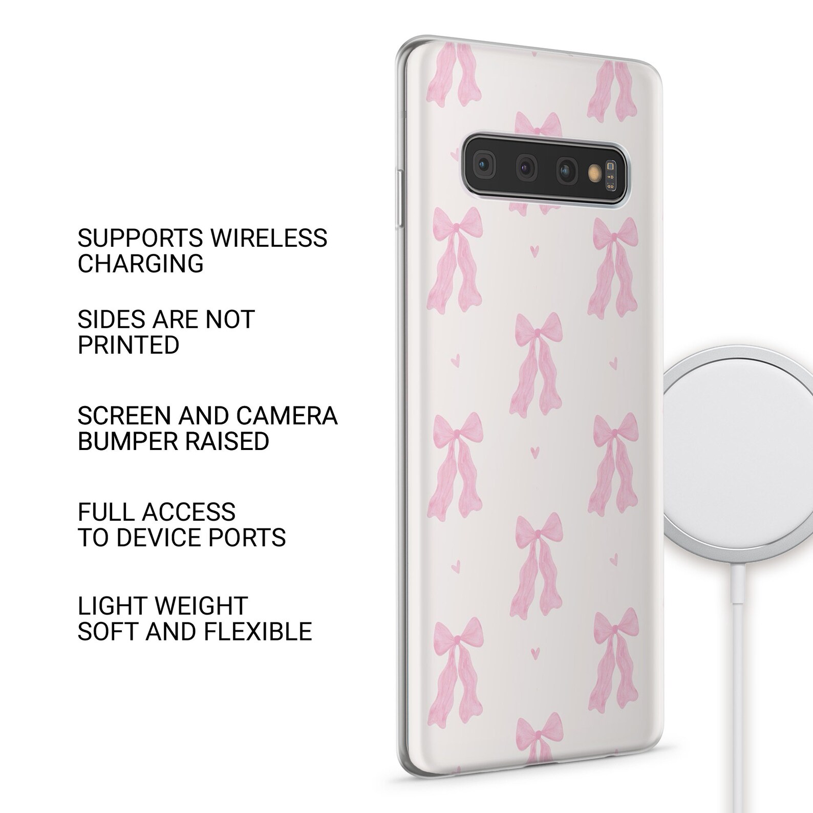 Blush Pink Ribbon Phone Case Blush Bow Cover for iPhone 16, 15, 14, 13 ...