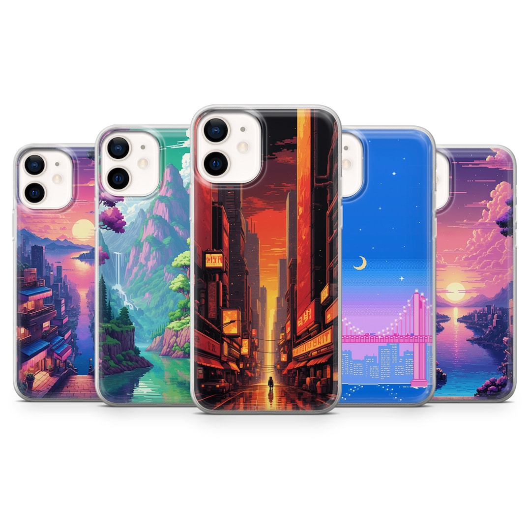 Lo-fi Aesthetic Phone Case 8bit Pixel Art Cover for iPhone 15, 14, 13 ...