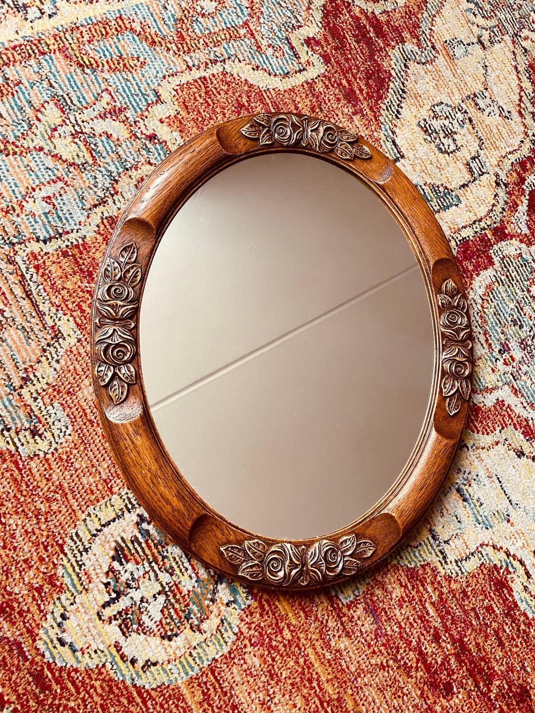 Solid Wood Mirror Carving Roses/vintage Mirror/mirror Roses - Etsy