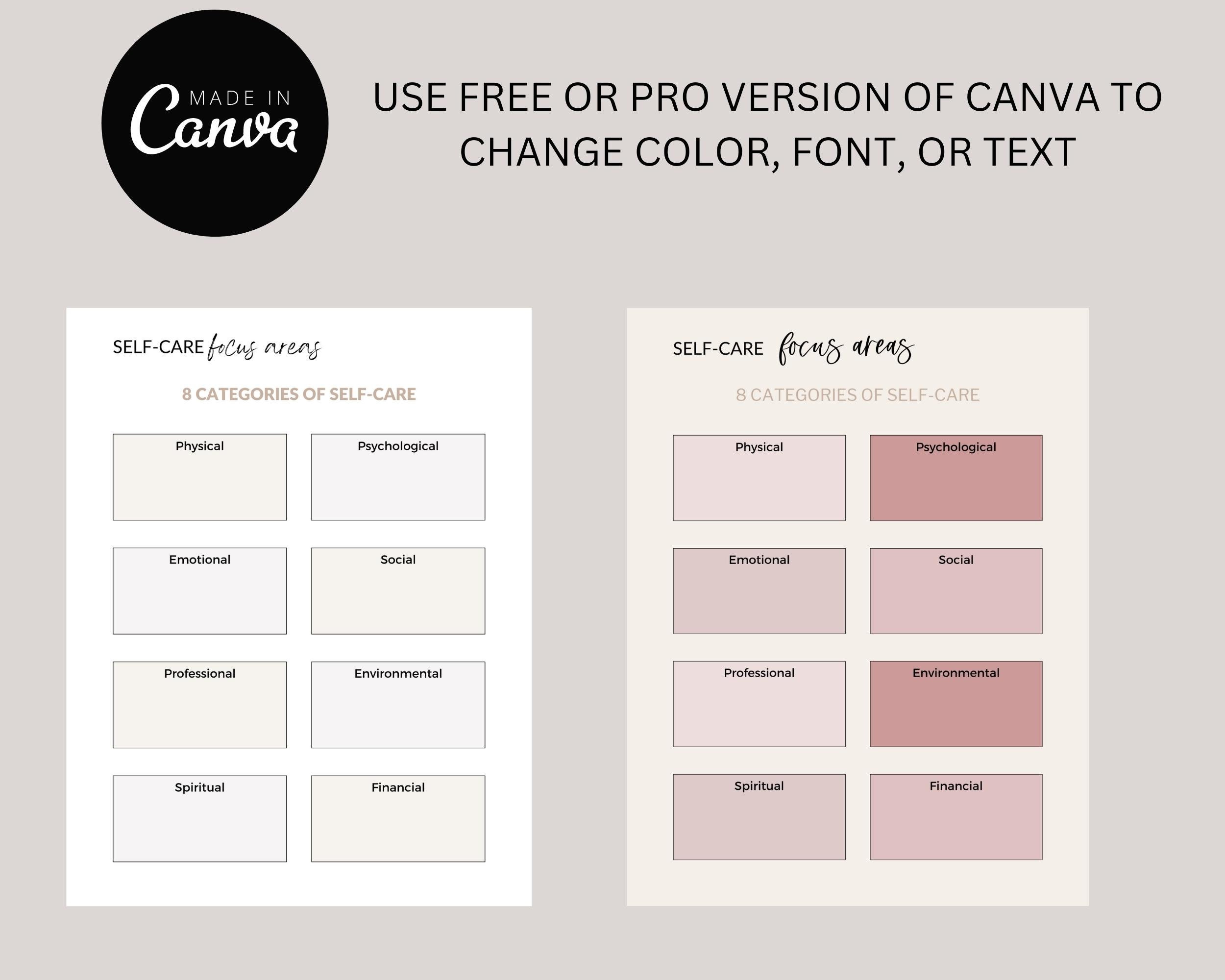 Self Care Canva Template Self Care Digital Workbook Self - Etsy