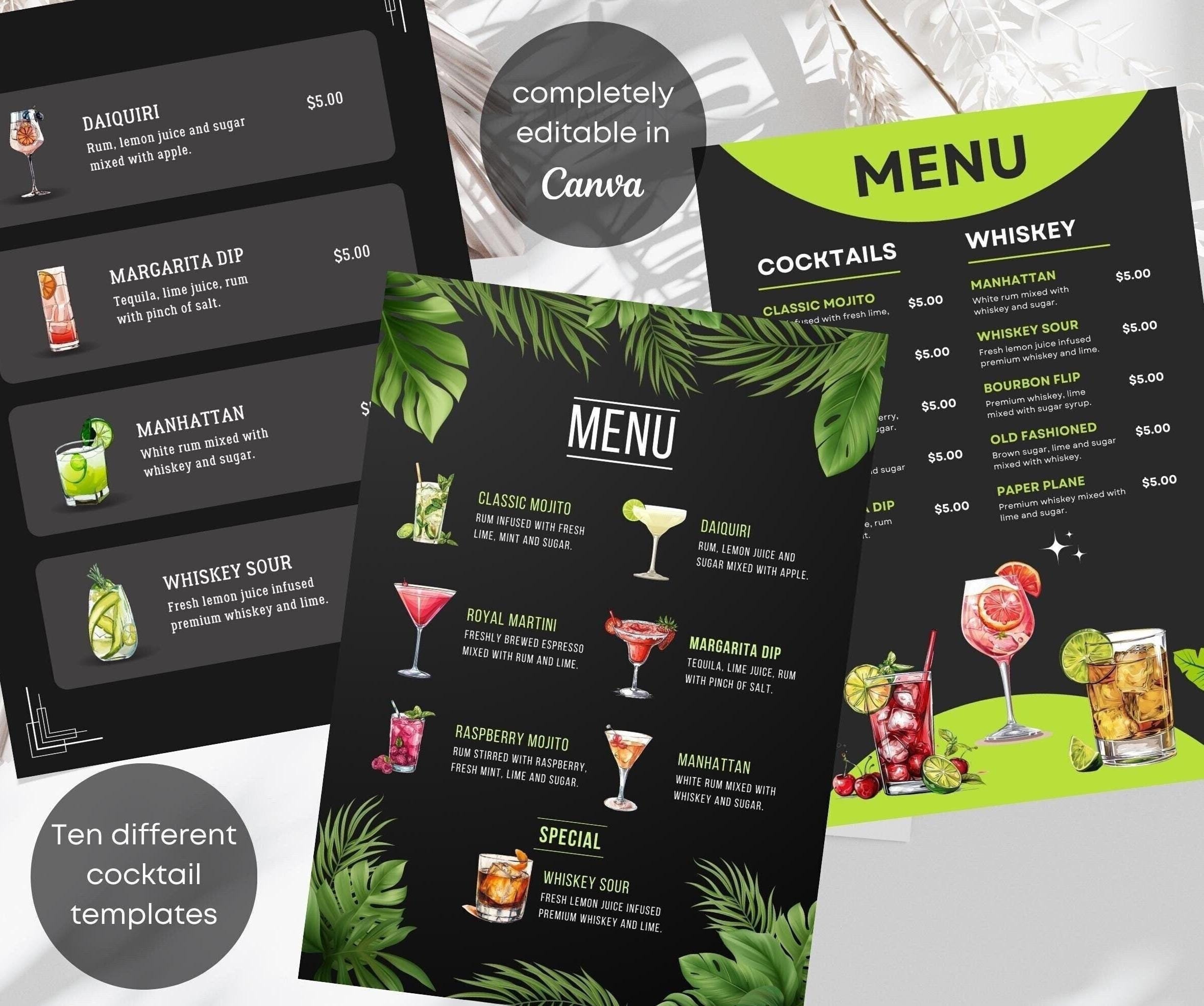 Drink Menu Templates, Wedding Drink Bundle, DIY Wedding Bar Sign ...