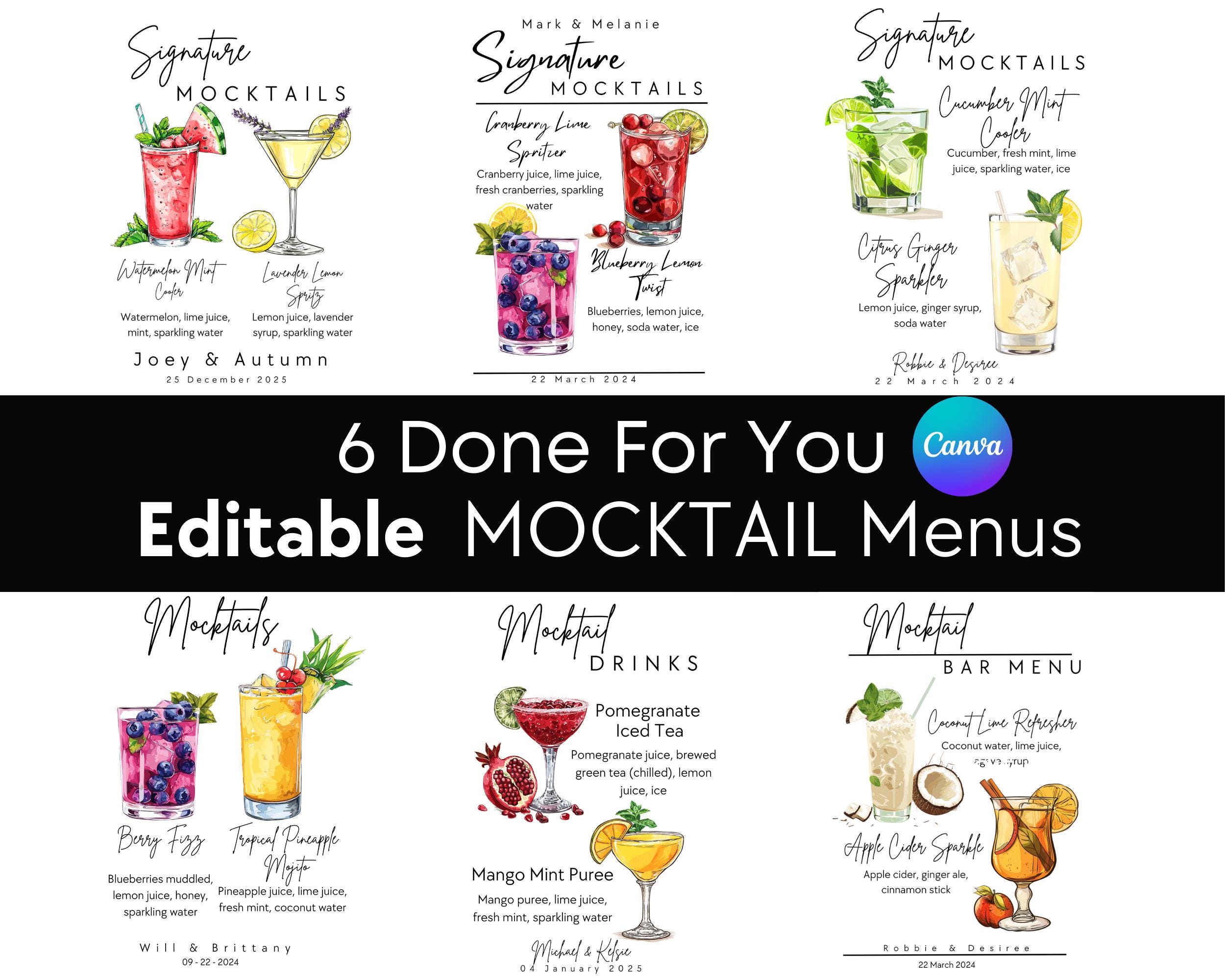 Wedding Mocktail Sign Bundle, Editable Bar Menu Templates (canva) - Etsy