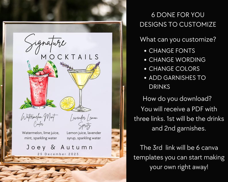 Wedding Mocktail Sign Bundle, Editable Bar Menu Templates (canva) - Etsy