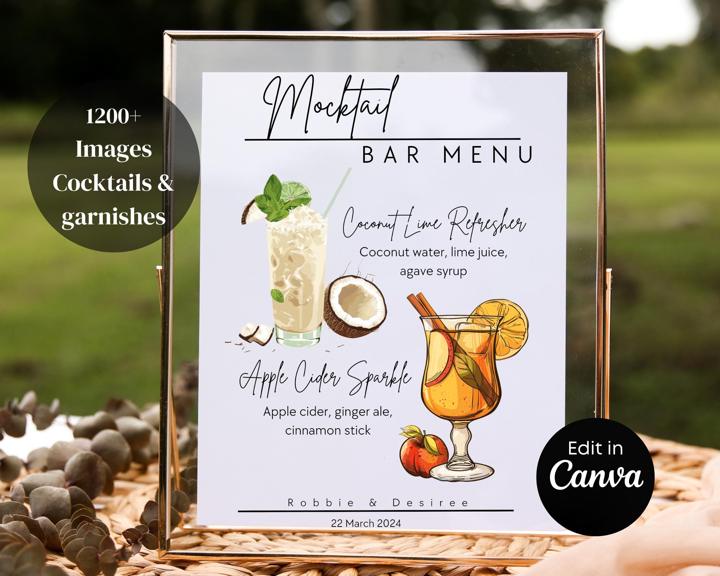Wedding Mocktail Sign Bundle, Editable Bar Menu Templates (canva) - Etsy