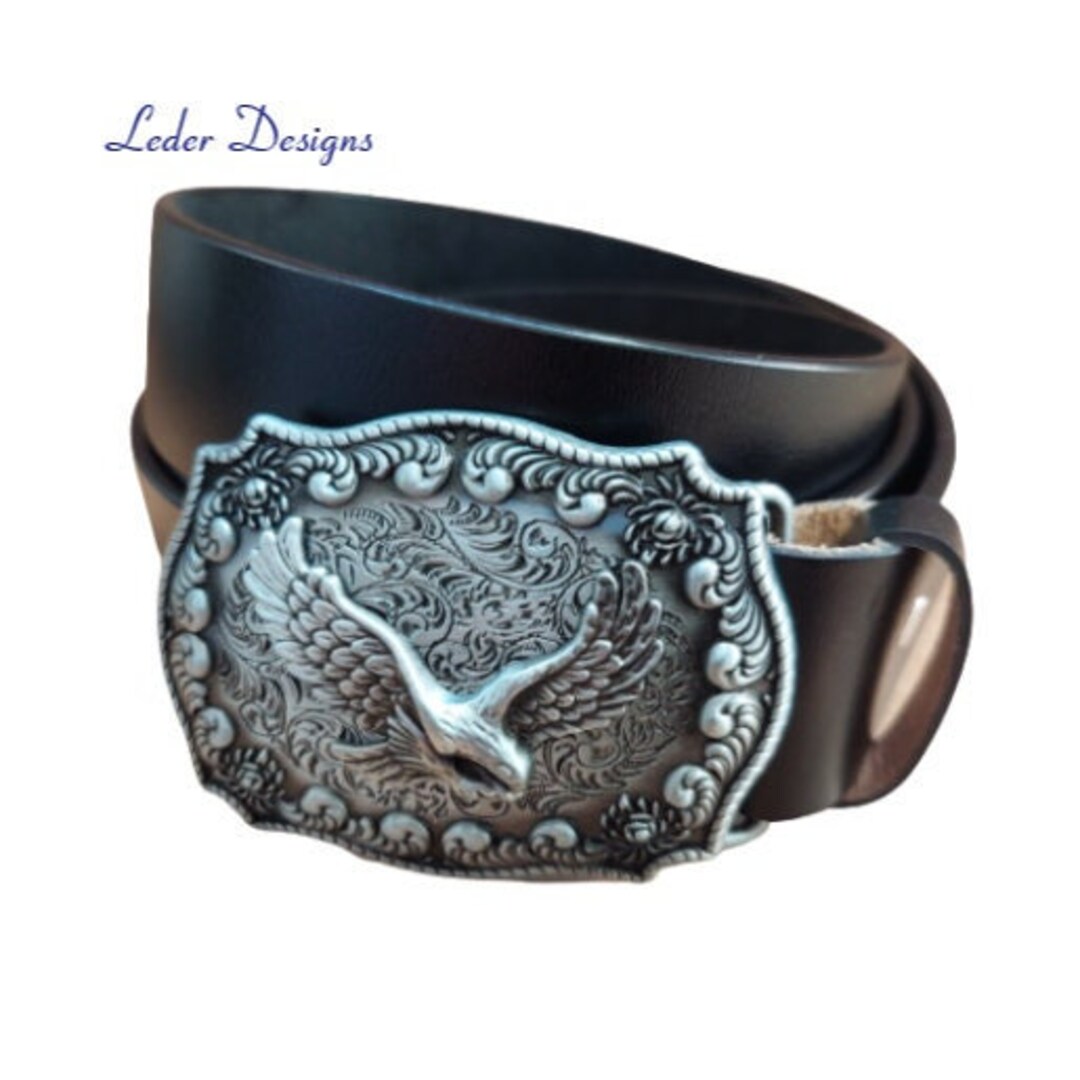 Real Leather Belt + Interchangeable Belt Buckle American Eagle USA ...