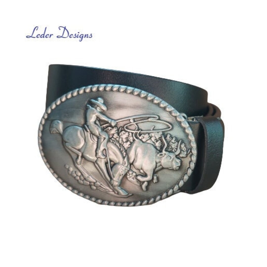 Real Leather Belt + Interchangeable Belt Buckle Buckle Western Longhorn ...