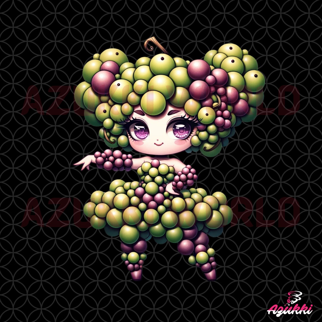 Chibi Anime Grapes Girl SVG/PNG | Cute Fruit Fairy Clipart for T-shirts ...