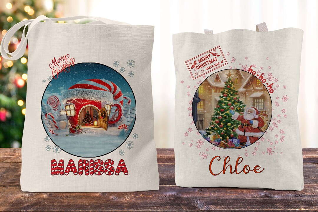 Personalized Christmas Tote Bag, Holiday Totes, Customized Gift Bags ...