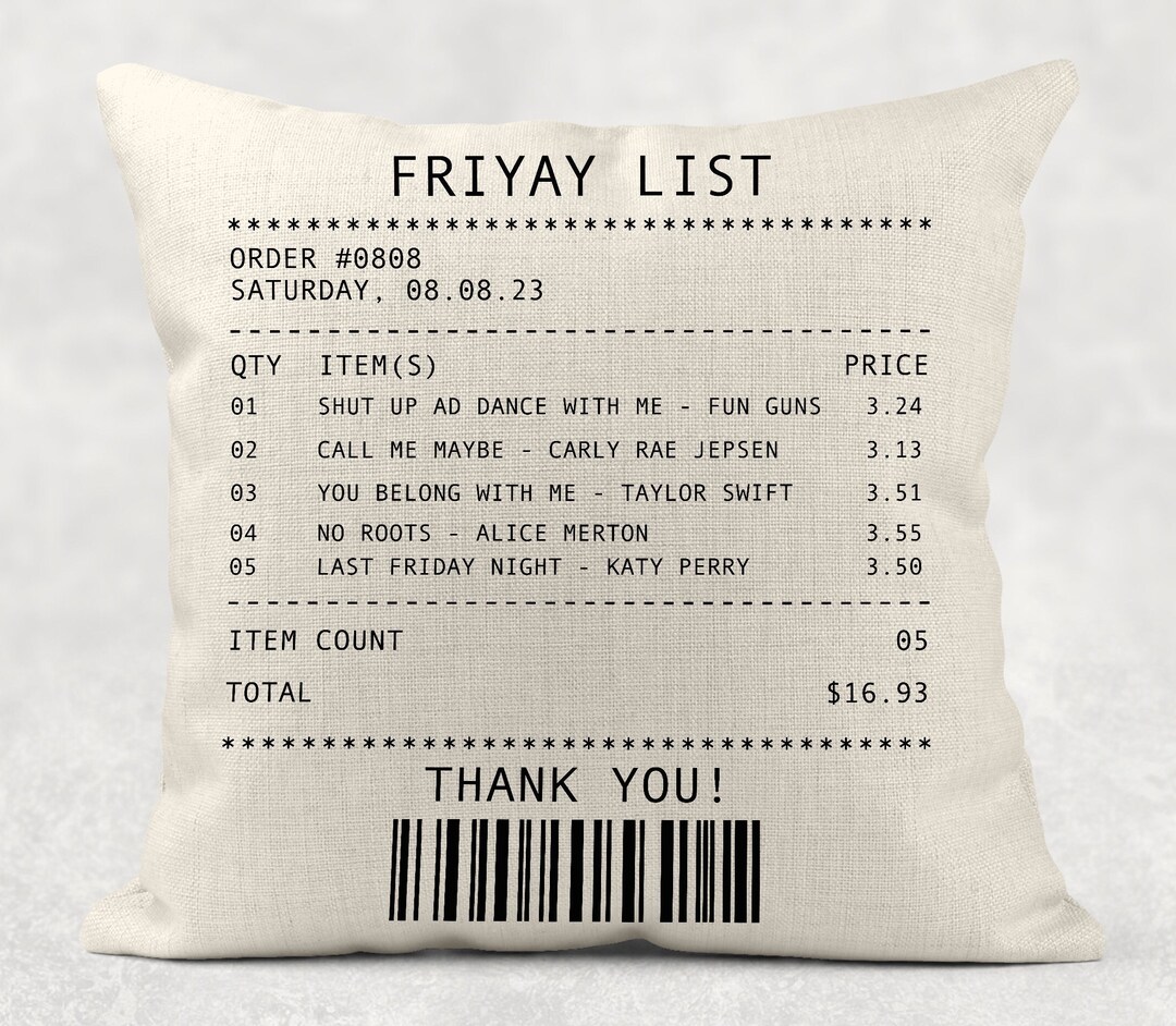 Custom Song Receipt Pillow Case, Personalized Playlist Receipt Pillow ...