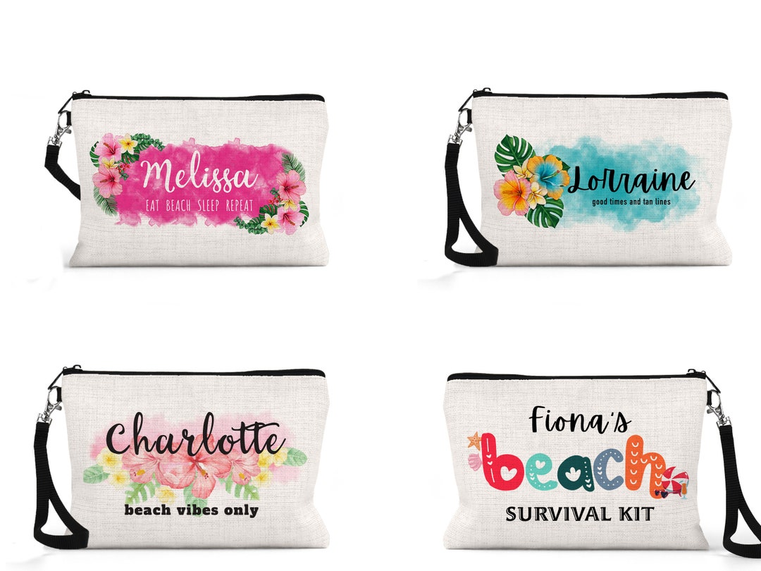 Beach Survival Kit Bag, Personalized Beach Makeup Bag, Custom Cosmetic ...