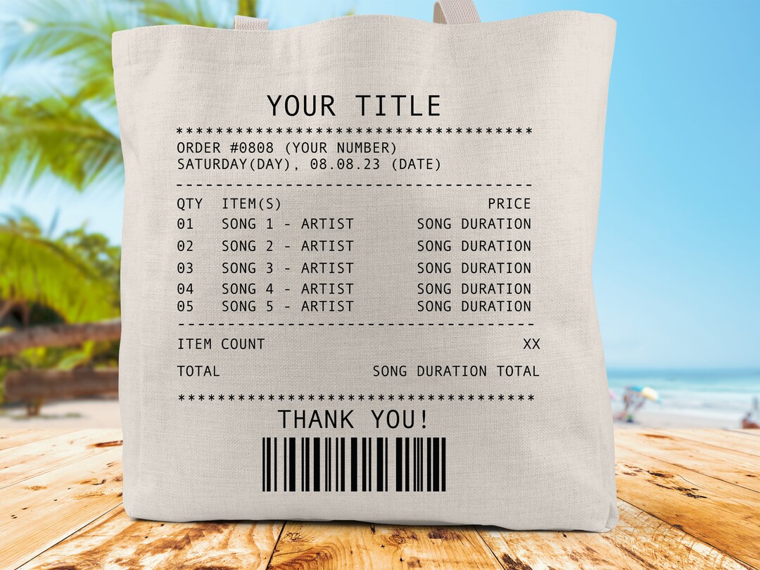 Custom Song Receipt Tote Personalized Playlist Receipt Tote - Etsy