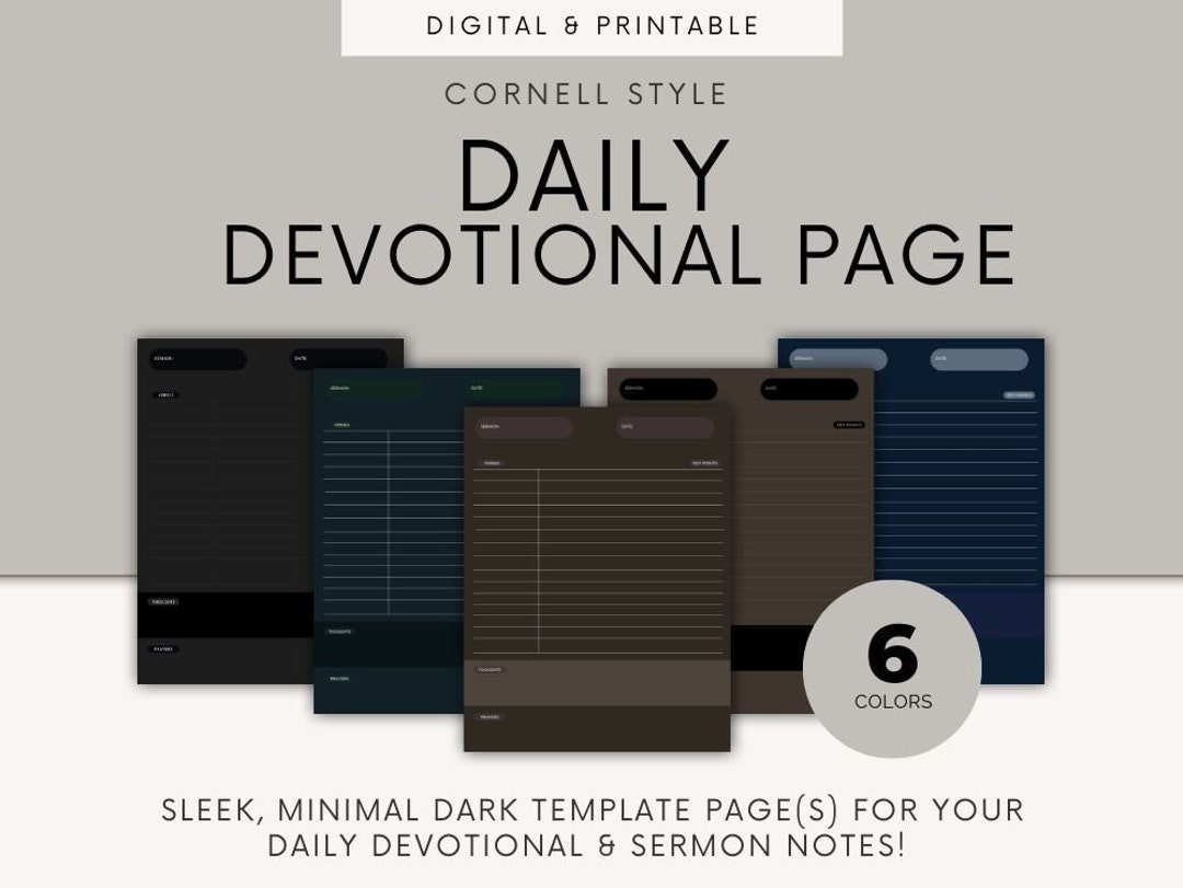 Downloadable Sermon Cornell Notes Dark Mode Color Palette for Church ...