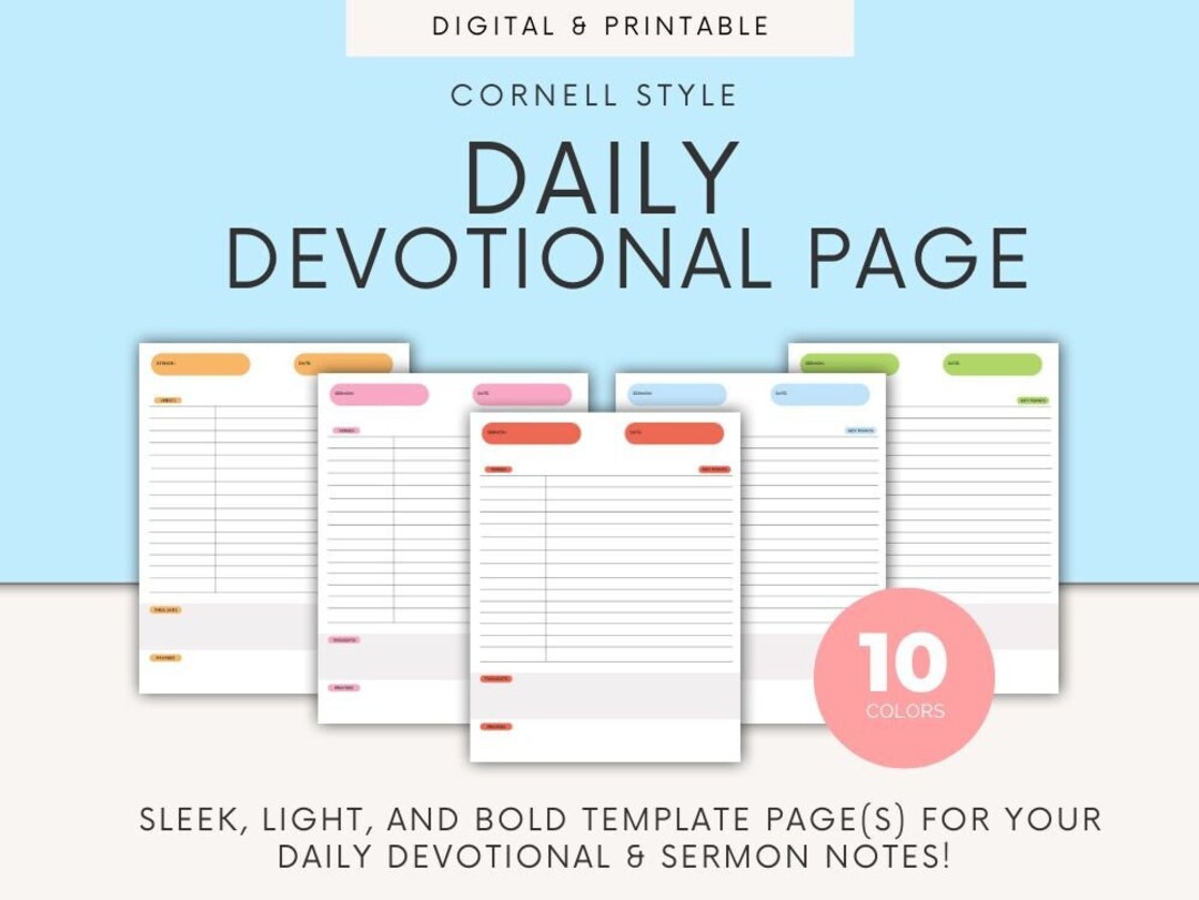 Downloadable Sermon Cornell Notes Bold Pastel Color Palette for Church ...