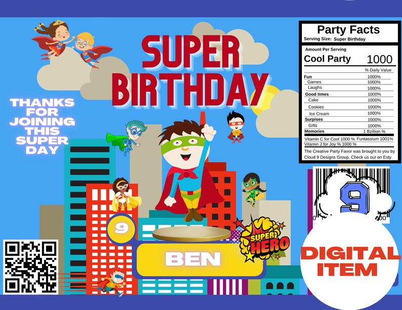 Superhero, Digital, Chip Bag, Label, Design, Party, Birthday ...