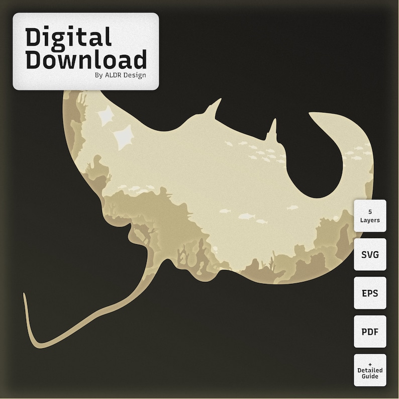 Manta Ray Shadowbox Template | 4 Layers | 3D Papercut SVG Design for ...