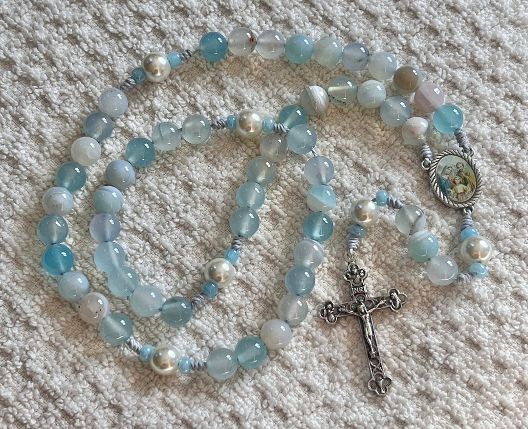 Baby Blue Holy Family Rosary Baby Silk-striped Agate Holy - Etsy