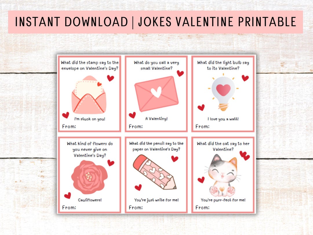 Kids Jokes Valentine's Day Cards | School Valentines |instant Download ...