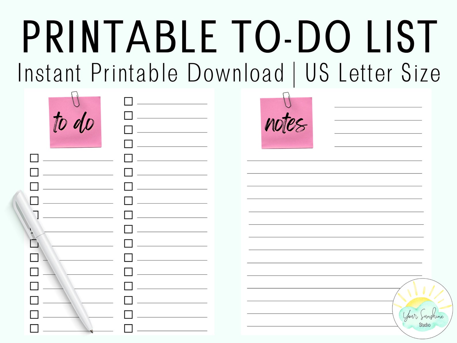 Printable to Do List | Notes PDF | Cute Pink Post-it Printable | Post ...