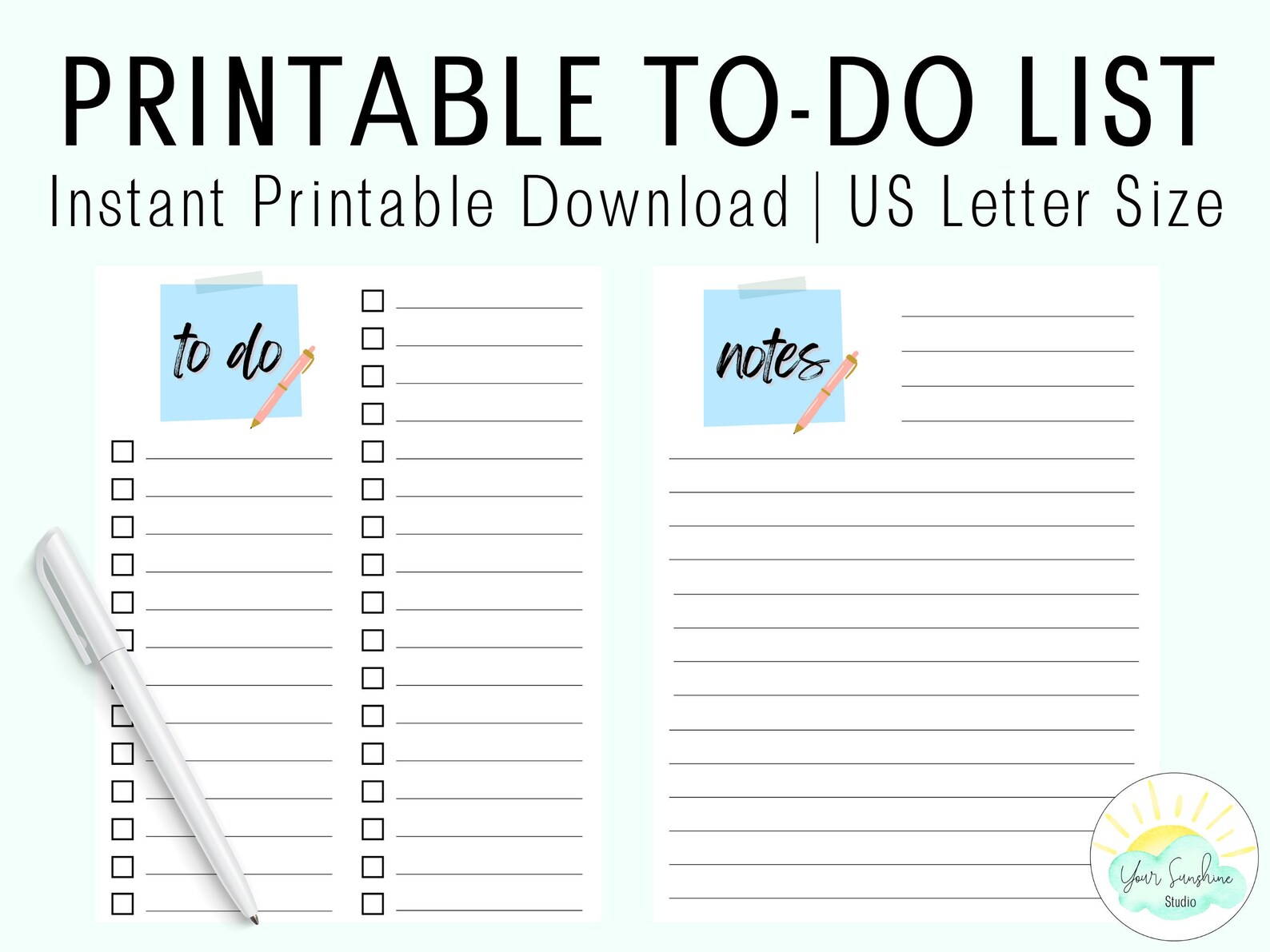 Printable to Do List | Notes PDF | Cute Blue Post-it Printable | Post ...