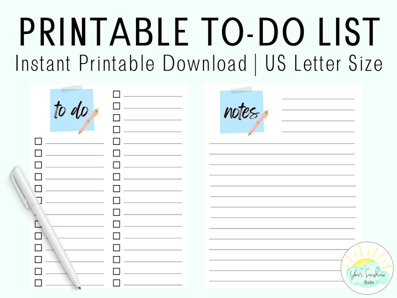 Printable to Do List | Notes PDF | Cute Blue Post-it Printable | Post ...