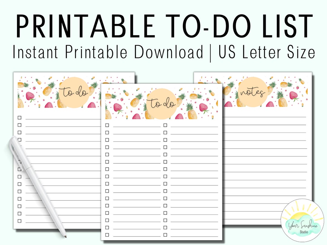 Cute Pineapple and Strawberry Printable to Do List and Notes | PDF ...