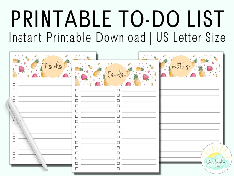 Cute Pineapple and Strawberry Printable to Do List and Notes | PDF ...