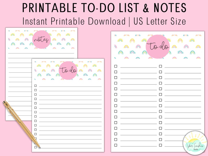 Colorful Rainbow to Do List Printable | Rainbows Digital Download To-do ...