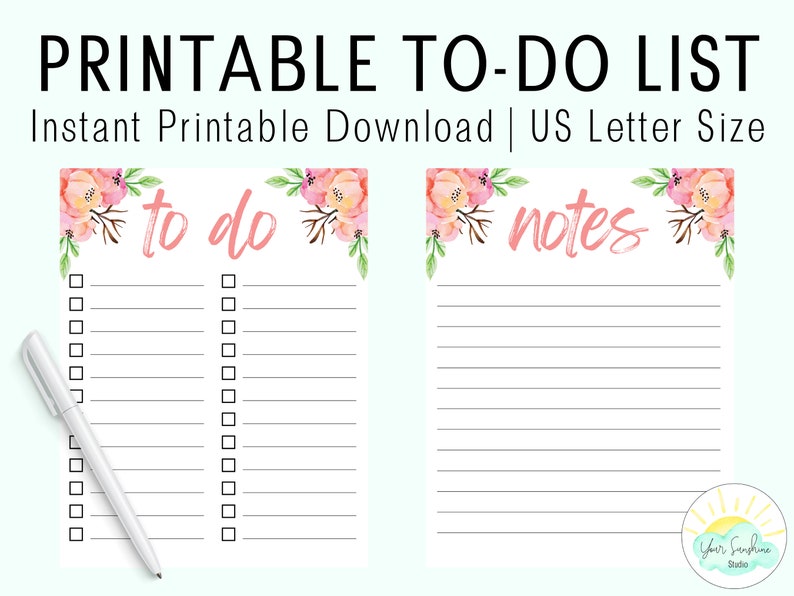 Printable to Do List | Notes PDF | Cute Flower Printable | Floral ...