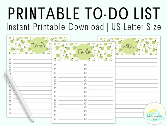 Cute Apple Printable to Do List Notes PDF Watercolor - Etsy