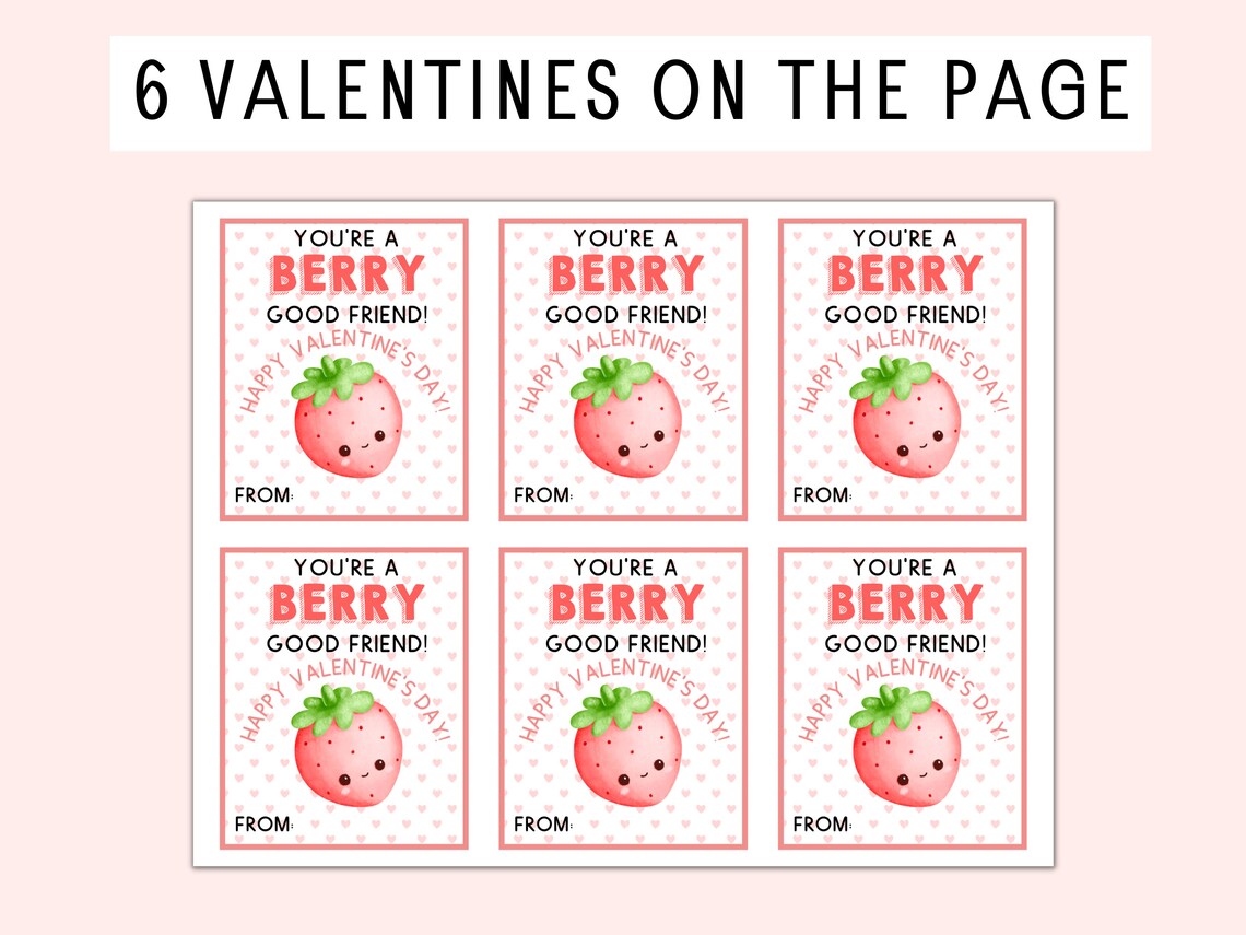 Berry Valentine Printable School Valentines Day Cards for Kids Instant ...