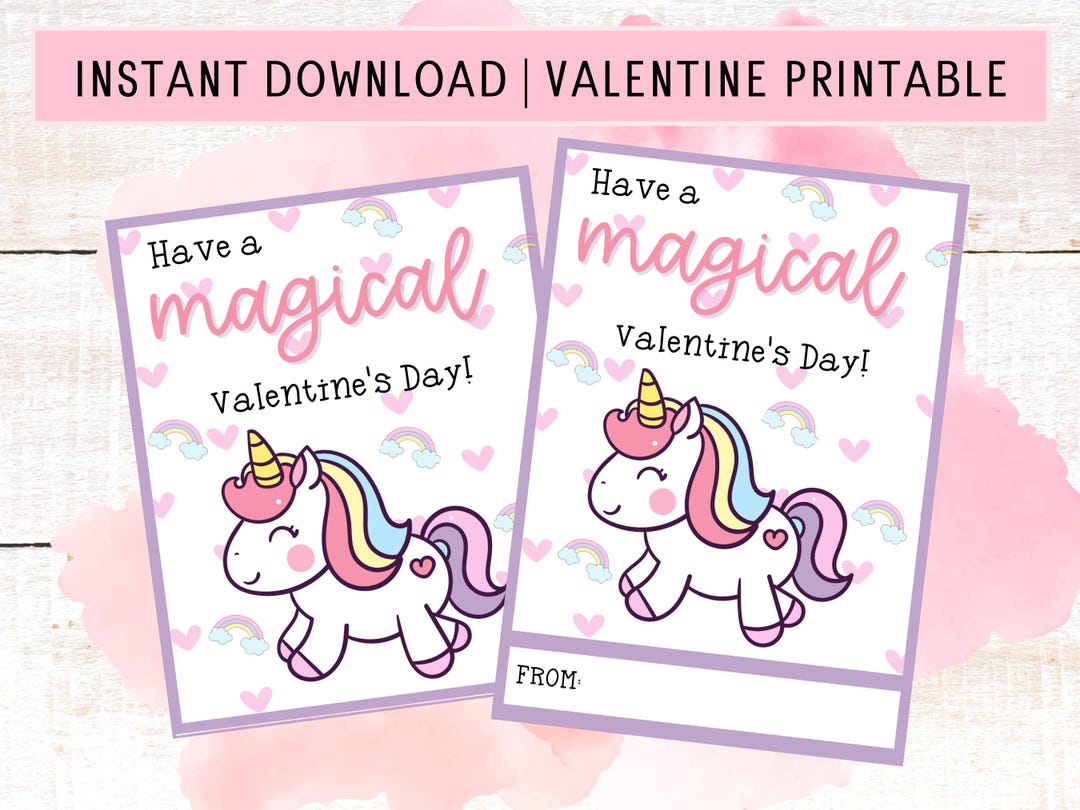 Unicorn Valentine Printable | School Valentine's Day Cards for Kids ...