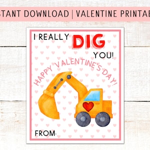 Excavator Valentine Printable School Valentines Day Cards for Kids ...